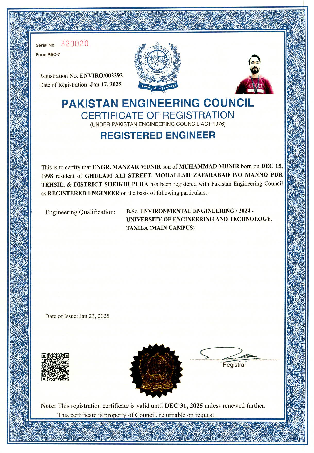 Engr. Manzar Munir - TSP® - HSE Lead @ Sabroso | Environmental Engineer ...