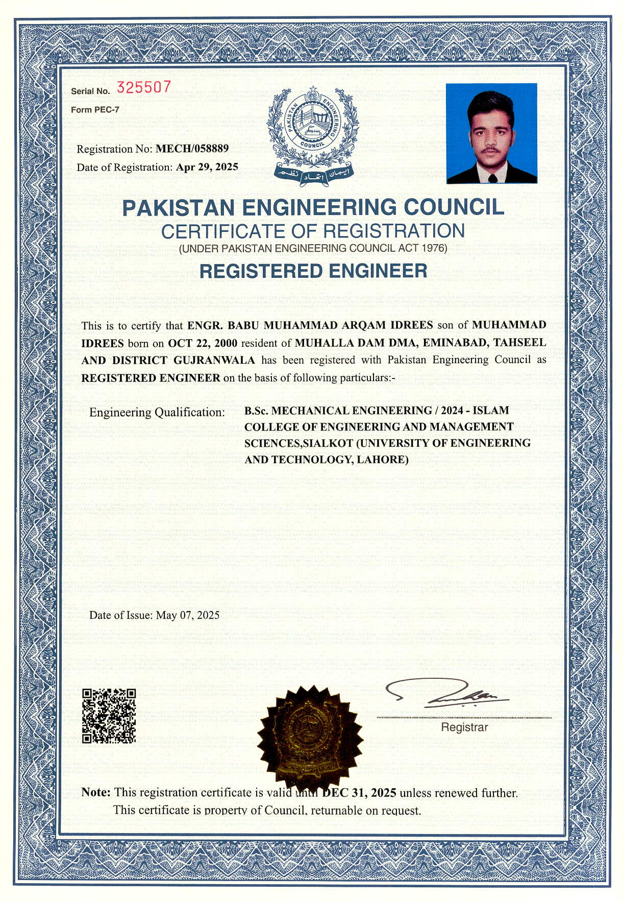 Engr. Arqam Rana - Mechanical Engineer PEC Registered Attock Refinery ...